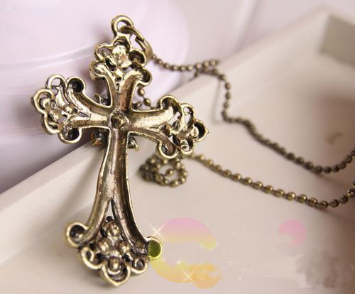 Vintage Cross Necklace, Long Sweater Necklace With Crystal on Luulla
